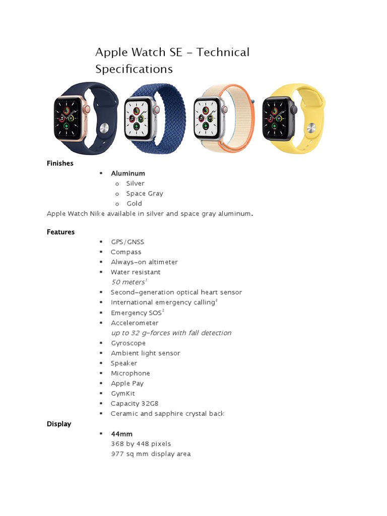 Apple Watch Specifications | Download Free PDF | Apple Watch | I Phone