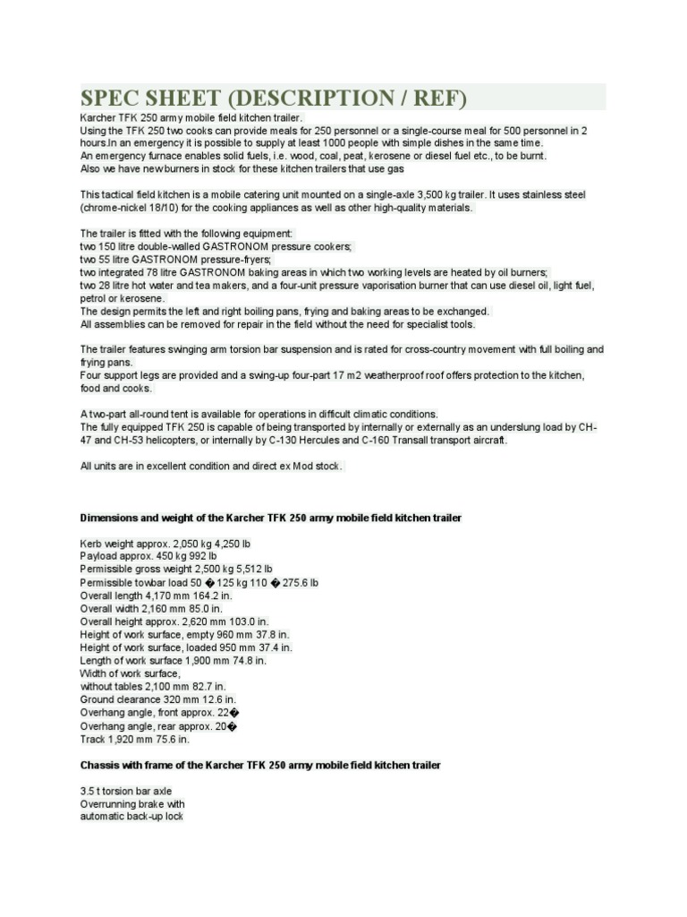 Spec Sheet | PDF | Cookware And Bakeware | Kerosene