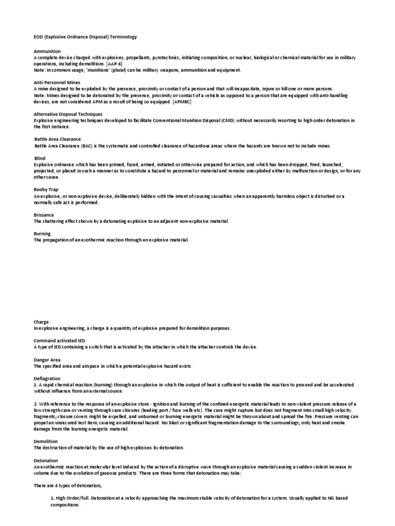 EOD (Explosive Ordnance Disposal) Terminology Ammunition | PDF | Bomb Disposal | Ammunition