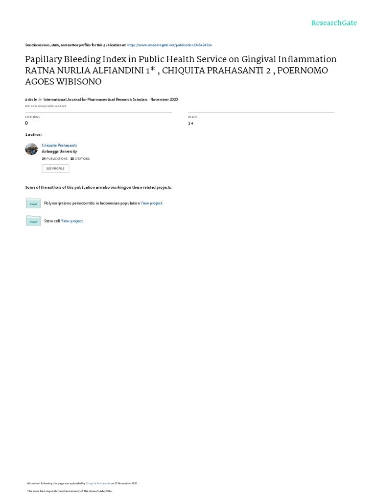 Papillary Bleeding Index in Public Health Service On Gingival in ...