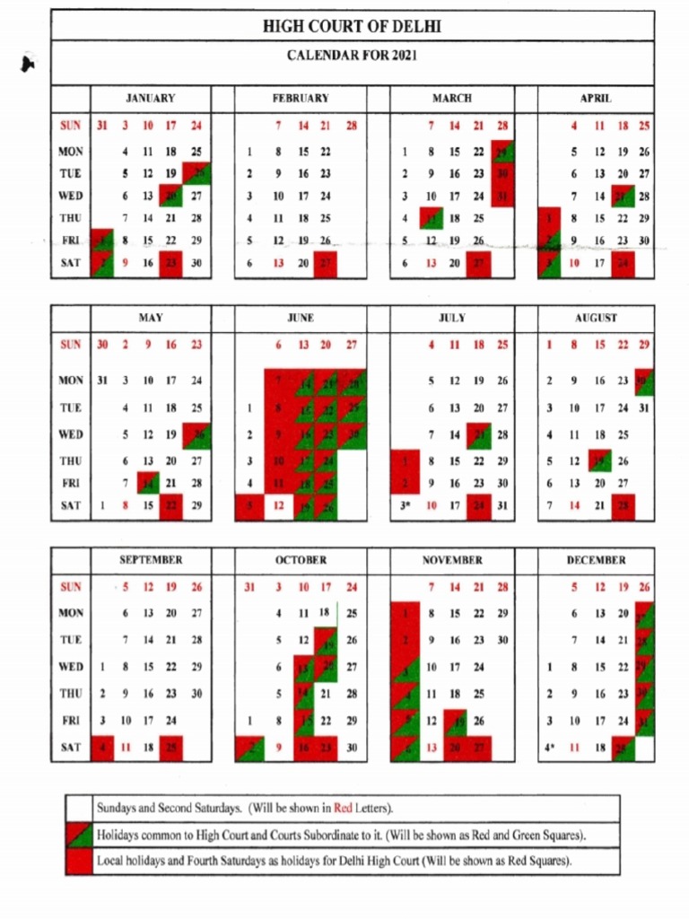 Delhi High Court Calendar 2021 | PDF