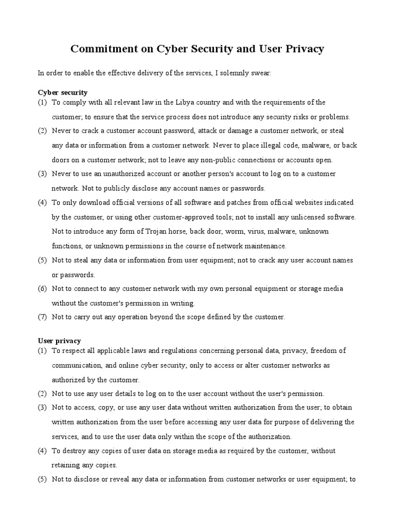 Cyber Security & User Privacy Commitment | PDF | Computer Security ...