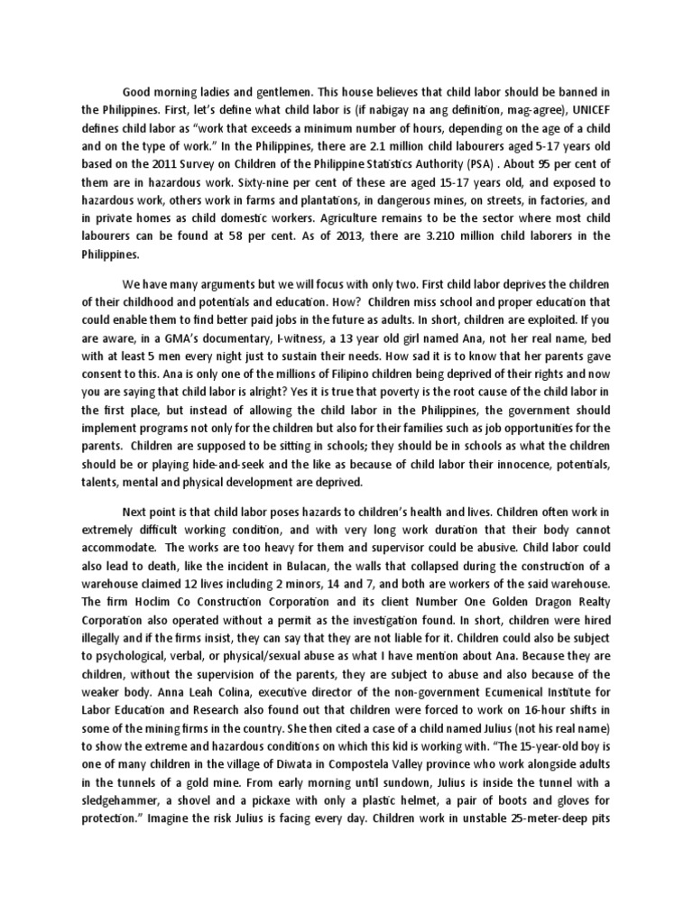 Constructive Speech | PDF | Child Labour | Labour Economics