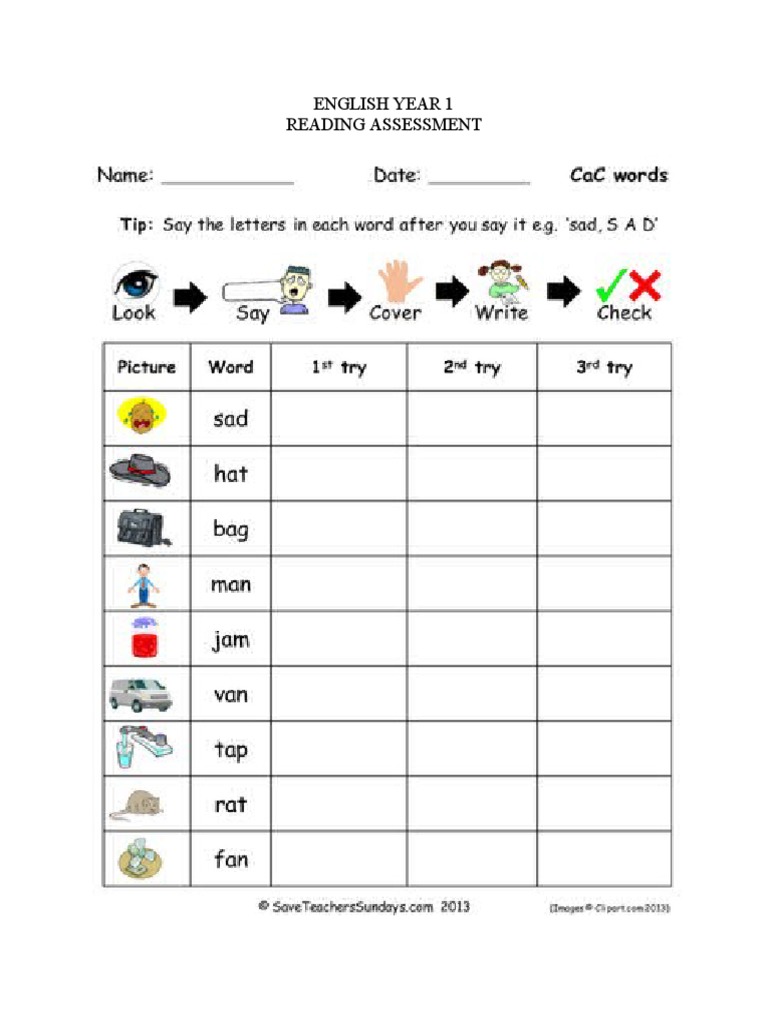 English Year 1 Reading Assessment | PDF