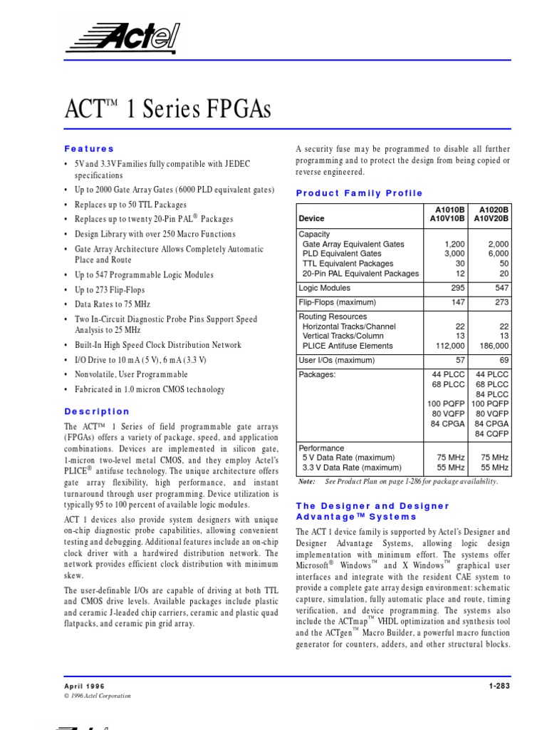 ACTEL 1020B-PL44 Datasheet - ACT1 - DS | PDF | Logic Gate | Cmos