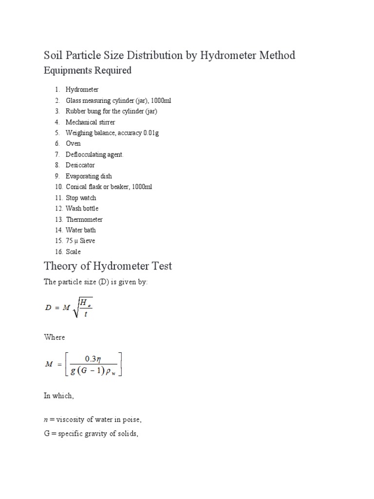 Theory of Hydrometer Test | PDF | Soil | Particle Size Distribution
