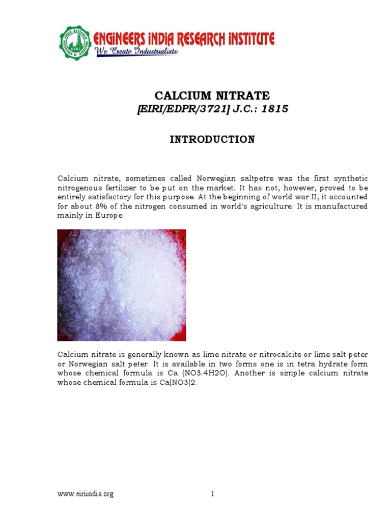 Project Report On Calcium Nitrate | PDF | Nitrate | Chemical Elements