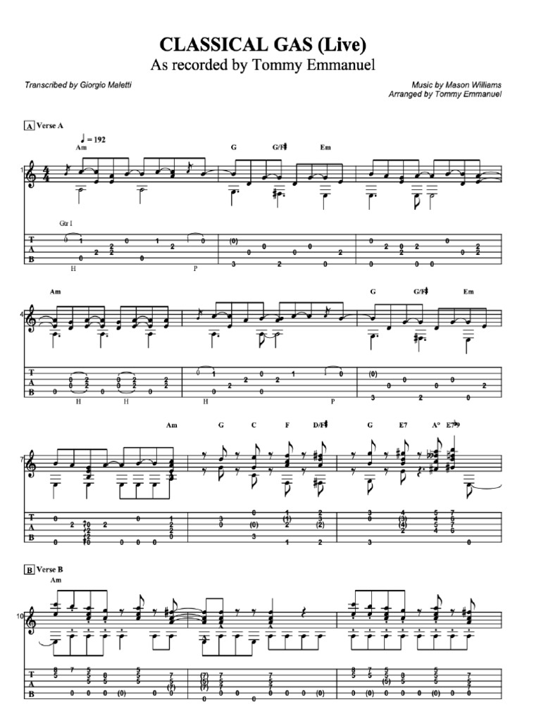 Tommy Emmanuel - Classical Gas Tab Fingerstyle | PDF