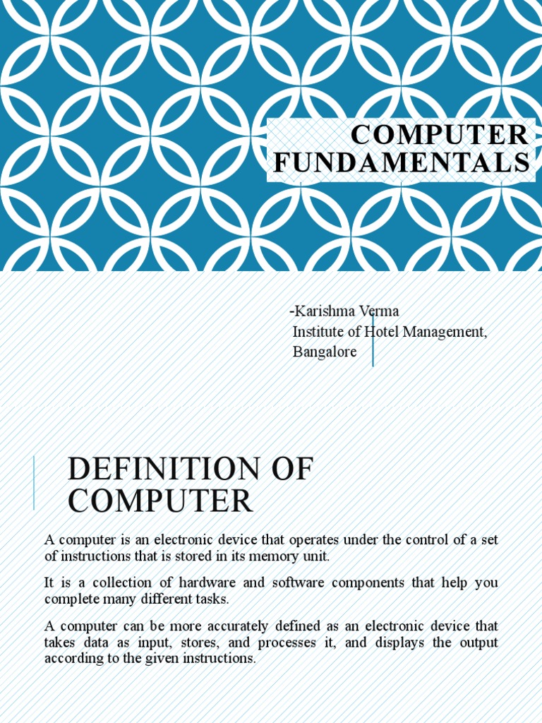 Computer Fundamentals: Karishma Verma Institute of Hotel Management, Bangalore | PDF | Printer ...