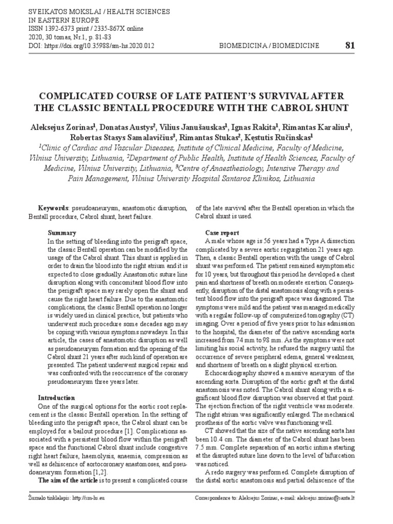 Complicated Course of Late Patient's Survival After The Classic Bentall ...
