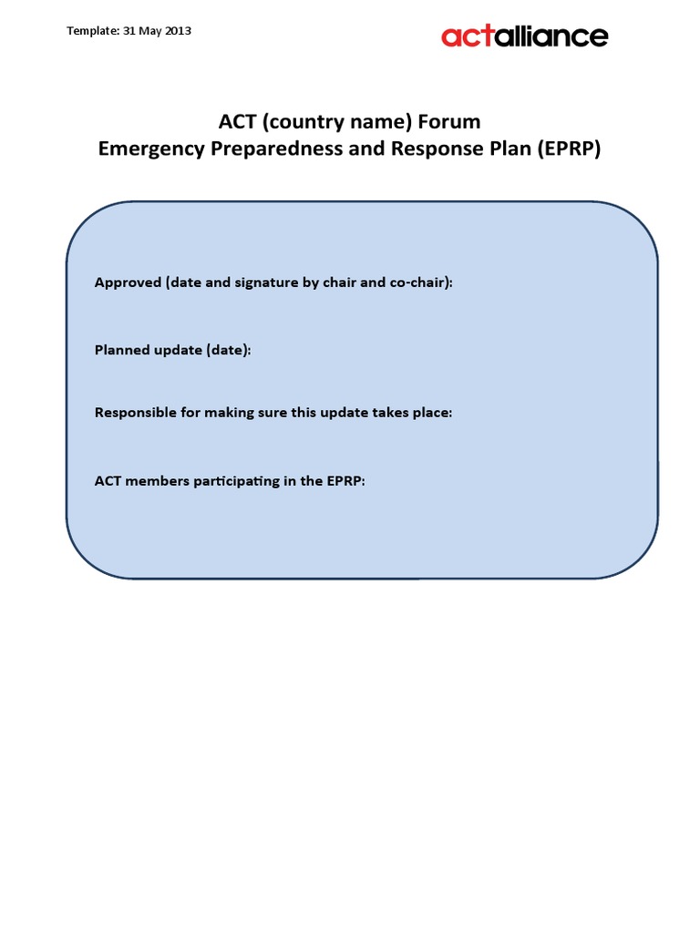 ACT (Country Name) Forum Emergency Preparedness and Response Plan (EPRP ...