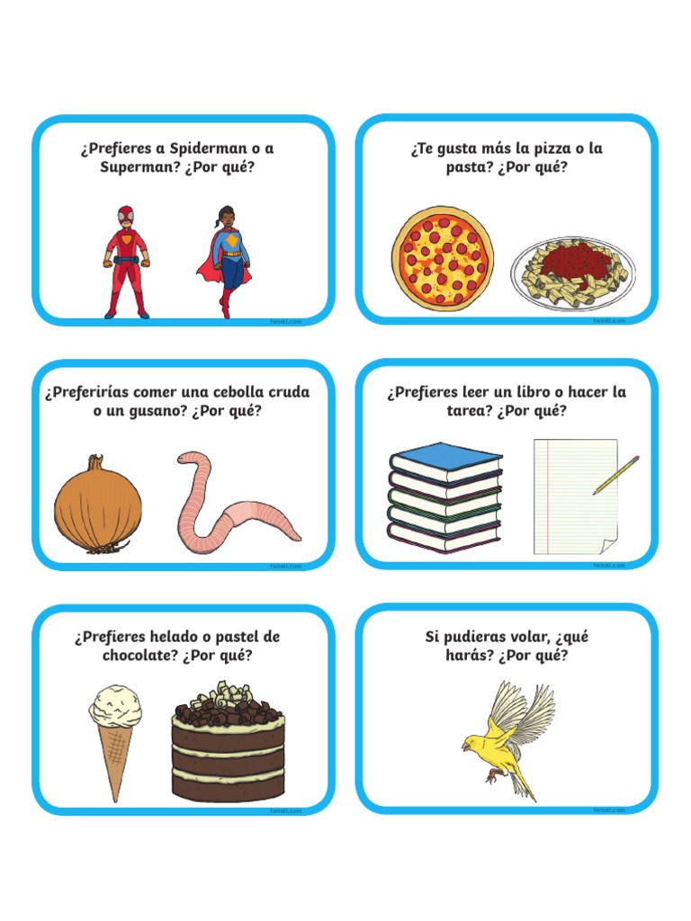 Tarjetas de Conversacion - Que Preferirias PDF | PDF