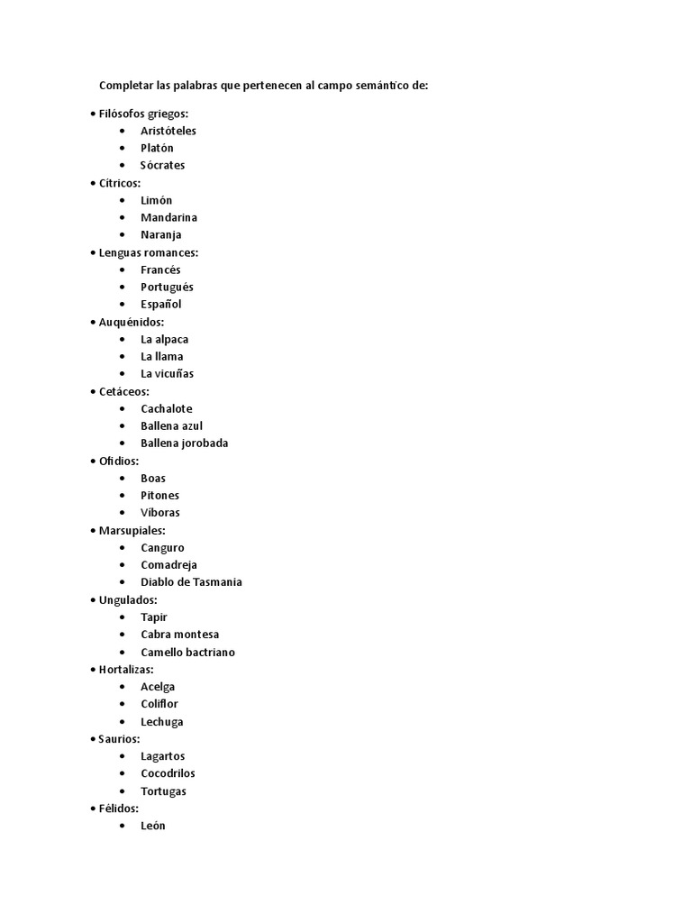 Completar Las Palabras Que Pertenecen Al Campo Semántico de | PDF ...
