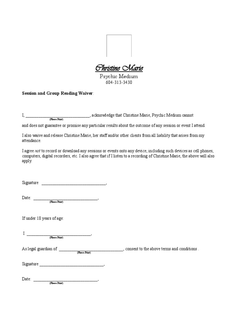 Psychic Reading Waiver and Disclaimer | PDF | Disclaimer | Private Law