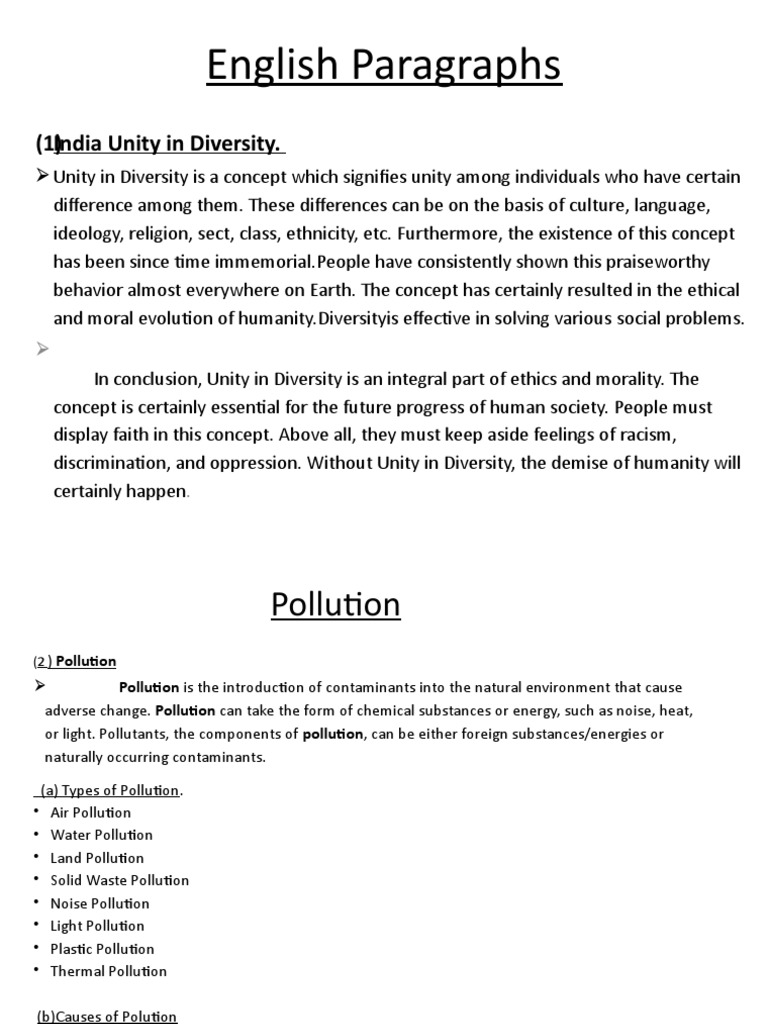 English Paragraphs (Drona Foundation) | PDF | Pollution | Nature