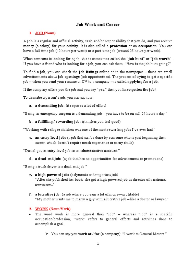 Job vs Career: Key Differences Explained | PDF | Business | Employment