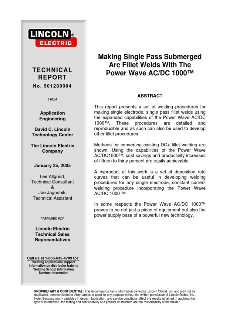 Making Single Pass Submerged Arc Fillet Welds With The Power Wave AC/DC ...