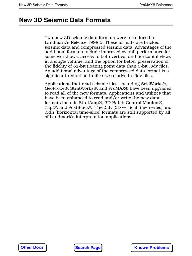 New 3D Seismic Data Formats Promax® Reference | PDF | Data Compression ...
