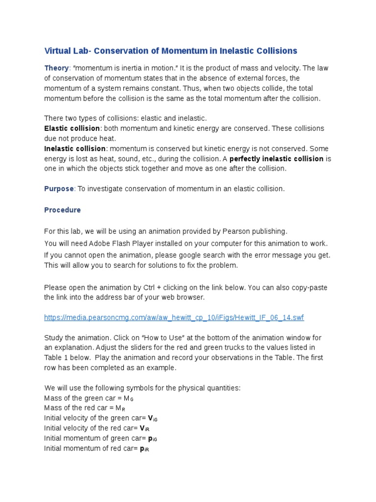 Virtual Lab-Conservation of Momentum in Inelastic Collisions | PDF ...