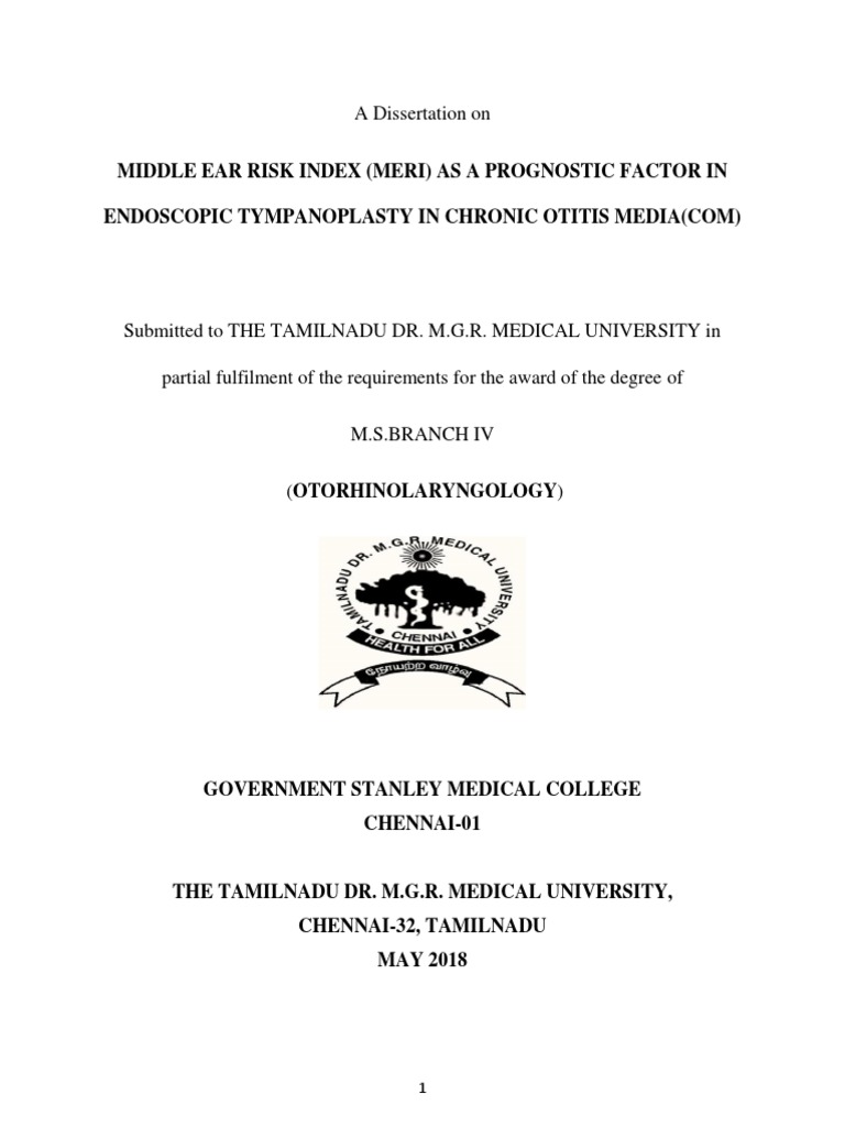 Middle Ear Risk Index (Meri) As A Prognostic Factor in Endoscopic ...