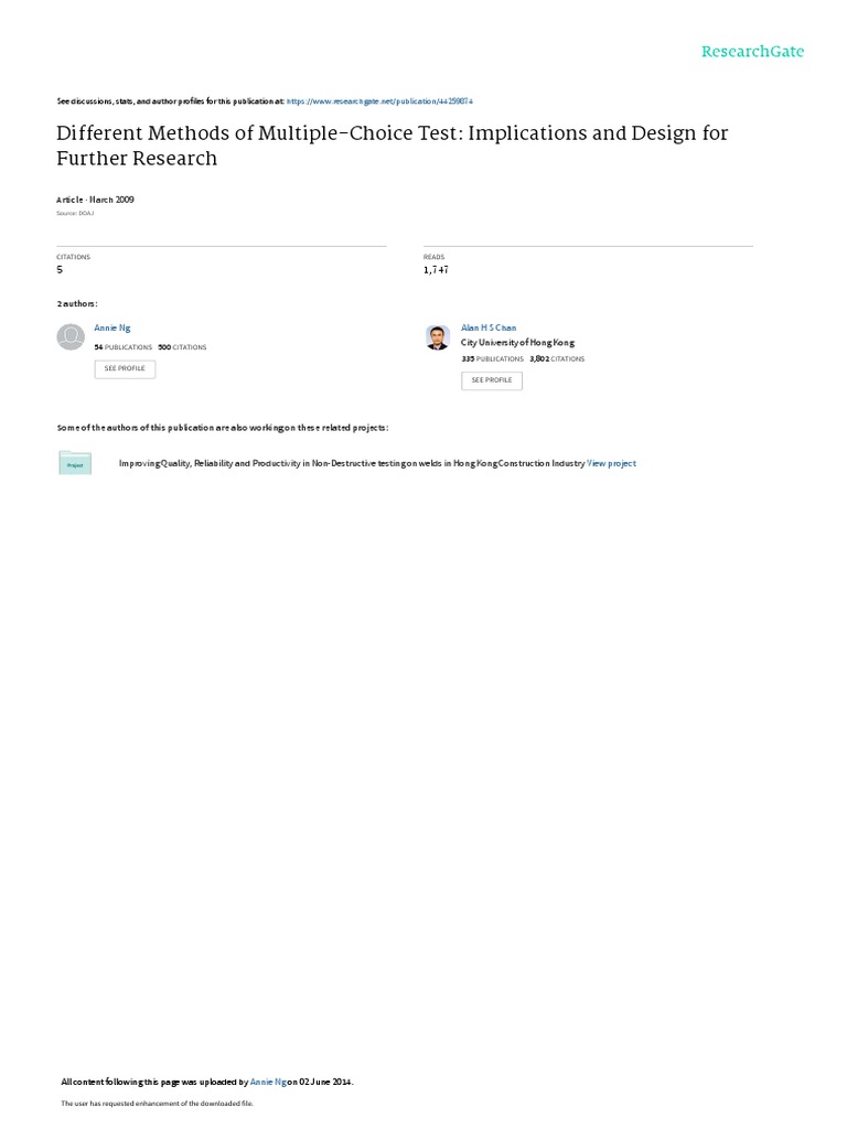 Different Methods of Multiple-Choice Test: Implications and Design For ...
