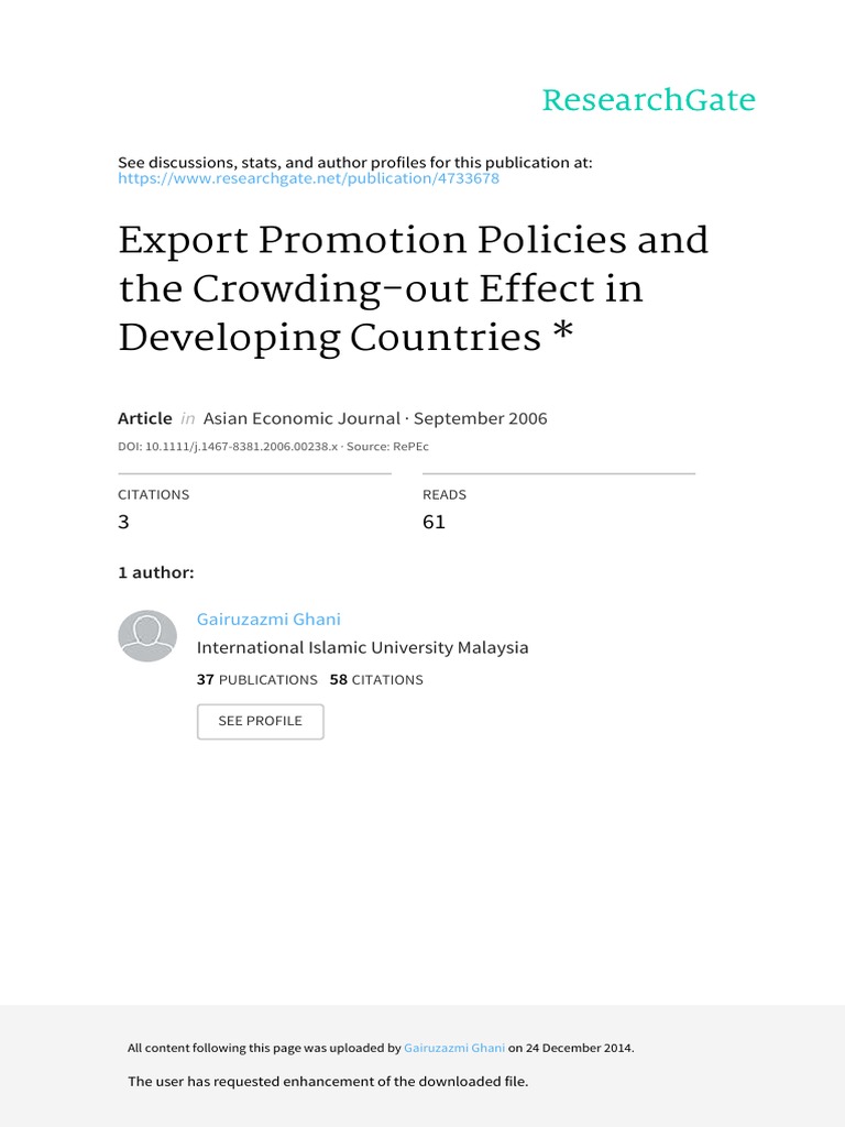 Export Promotion Policies and The Crowdi PDF | PDF | Crowding Out ...