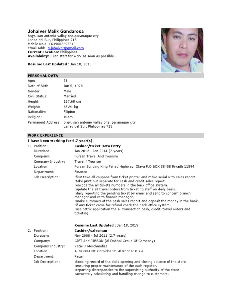 Gandarosa, Johaiver M (Cashier Philippines) | PDF