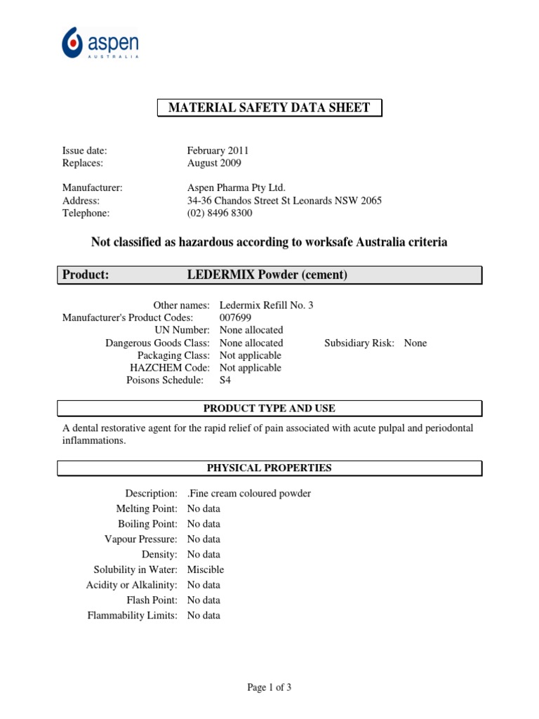 Material Safety Data Sheet: Product Type and Use | PDF