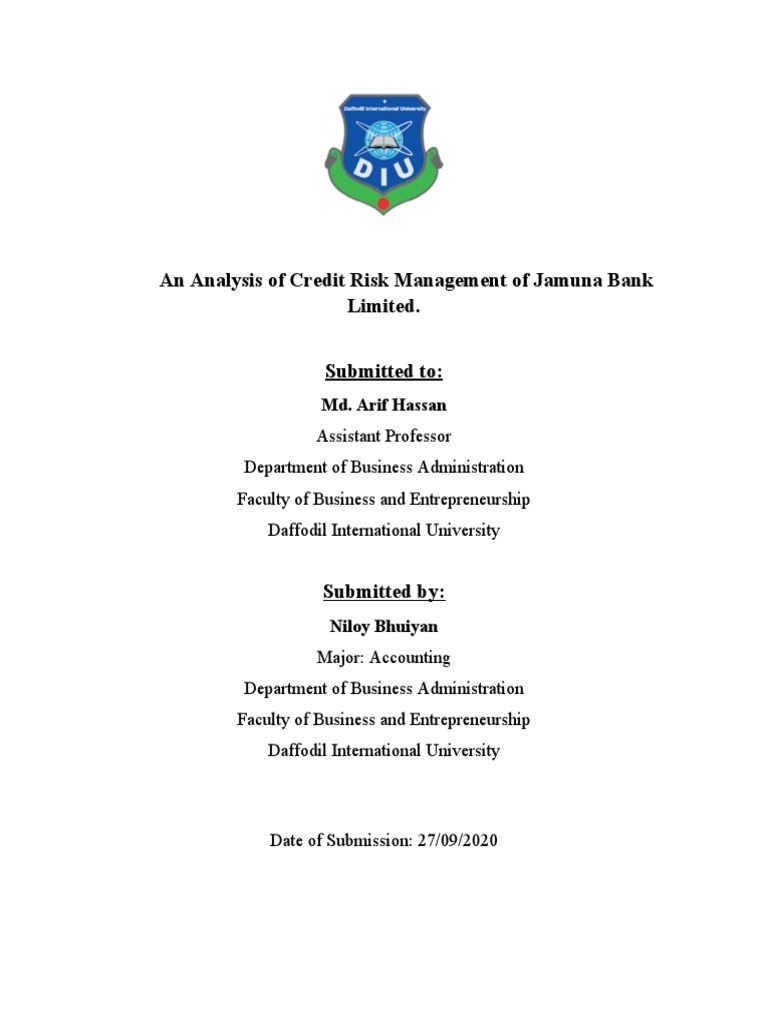 Report On Credit Risk Management On Jamuna Bank | PDF | Banks | Loans