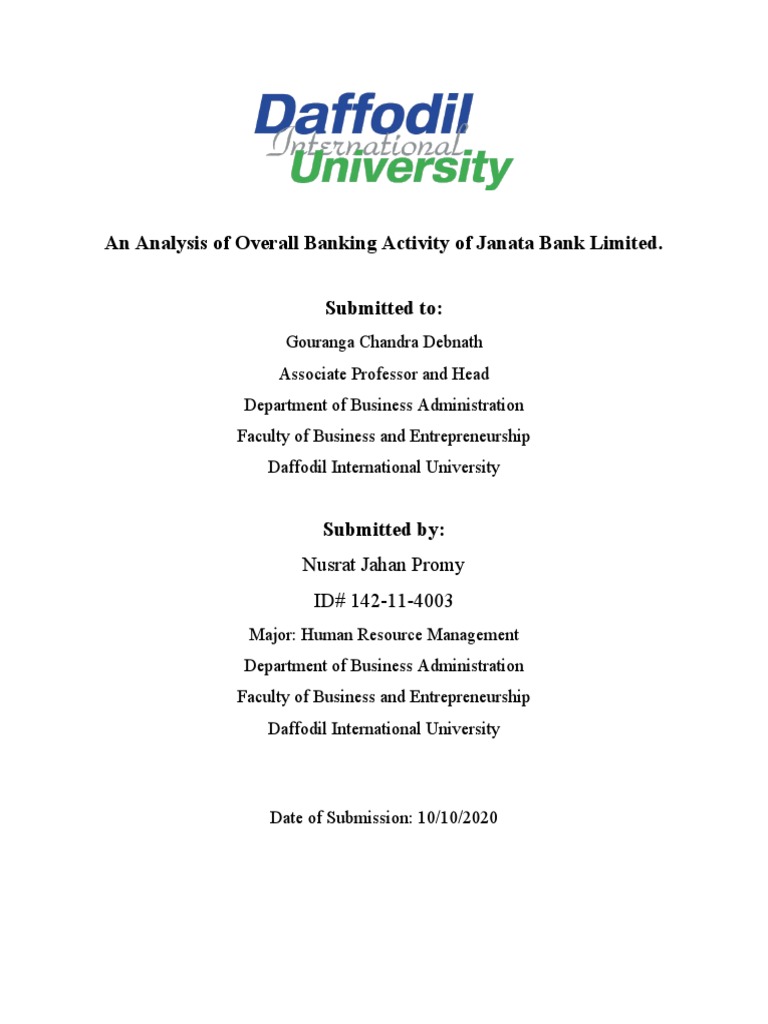 Janata Bank Activity Analysis | PDF | Deposit Account | Banks