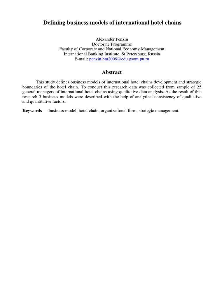 Business Models of Hotel Chains | PDF | Business Model | Strategic ...