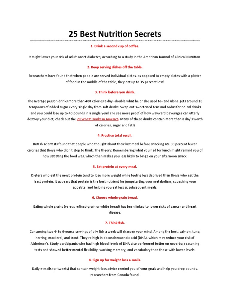 25 Best Nutrition Secrets | PDF | Meal | Foods