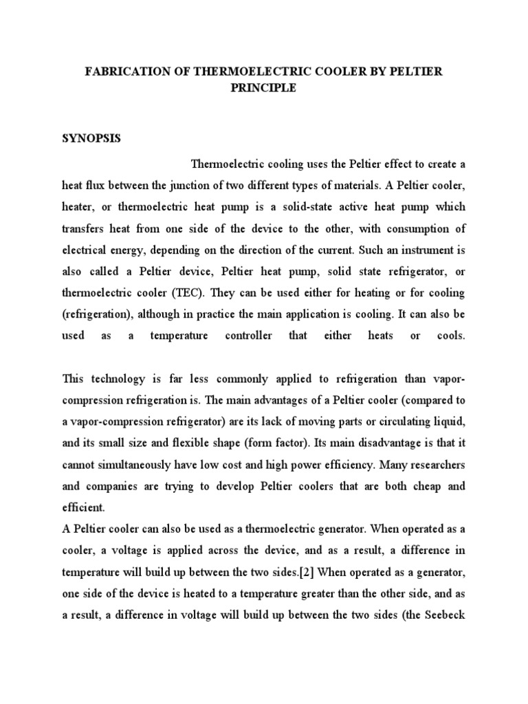 CTP035 Fabrication of Thermoelectric Cooler by Peltier Principle | PDF ...