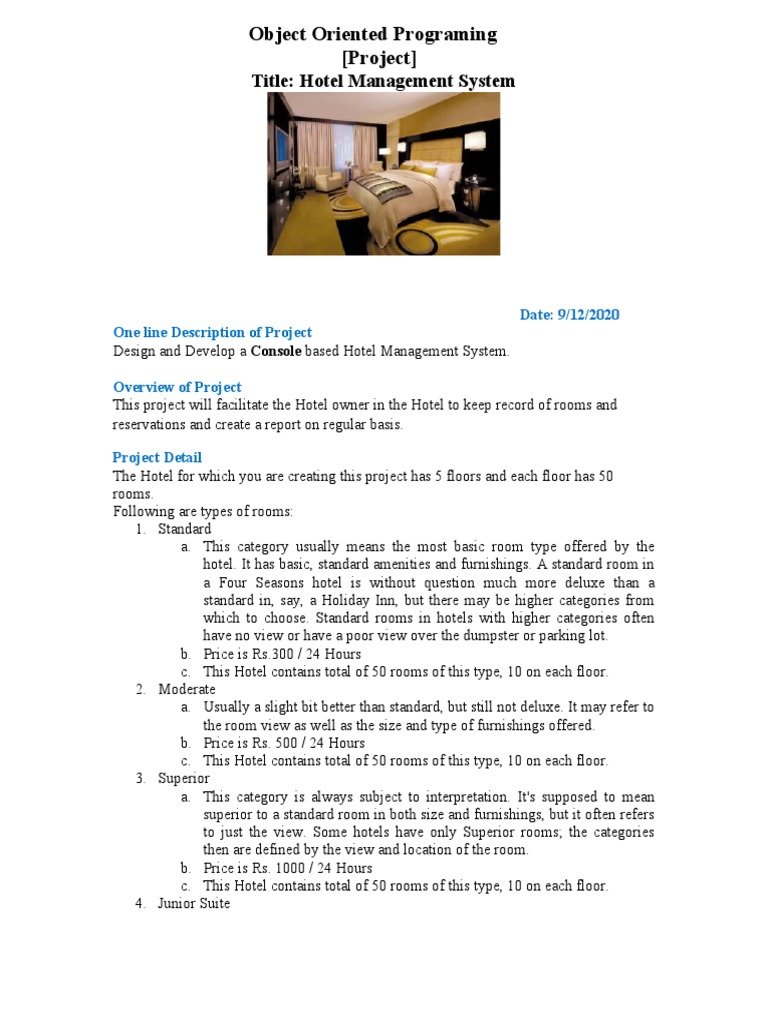 Object Oriented Programing (Project) : Title: Hotel Management System | PDF | Hotel | Class ...