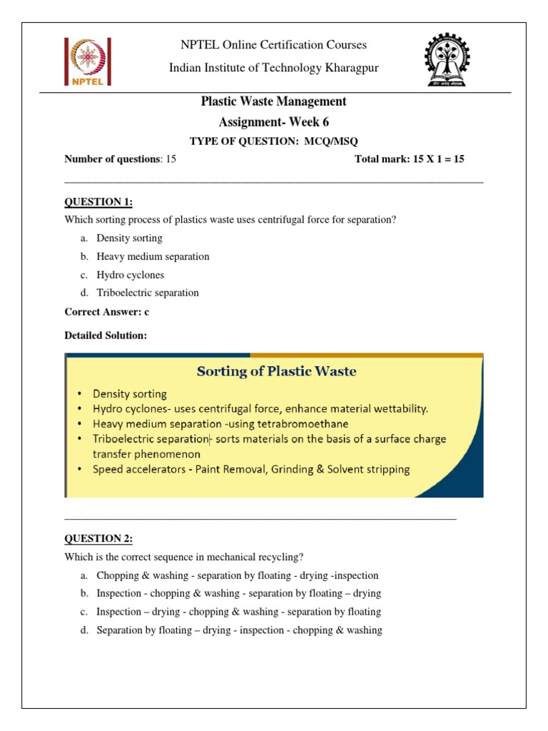 Plastic Waste Management Assignment-Week 6: NPTEL Online Certification ...