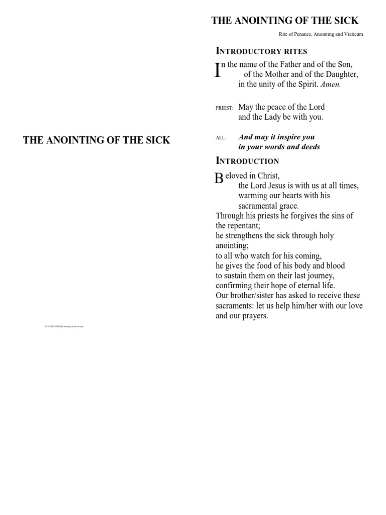 Anointing of The Sick | PDF | Eucharist | Mass (Liturgy)