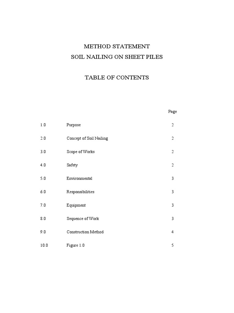 Method Statement - Soil Nailing ON SHEET PILES | PDF | Deep Foundation ...