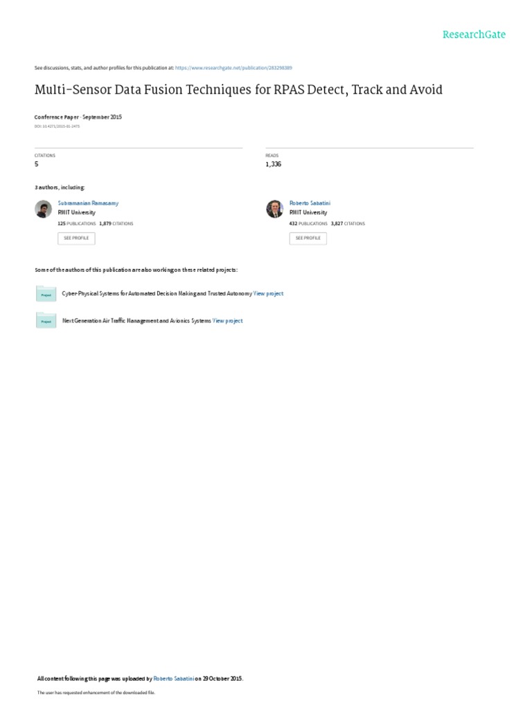 Multi-Sensor Data Fusion Techniques For RPAS Detect, Track and Avoid | PDF | Kalman Filter ...