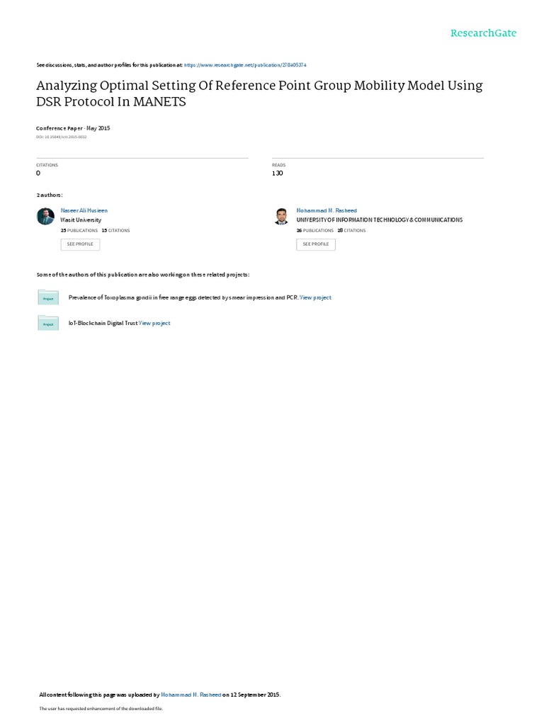 Analyzing Optimal Setting of Reference Point Group Mobility Model Using DSR Protocol in MANETS ...