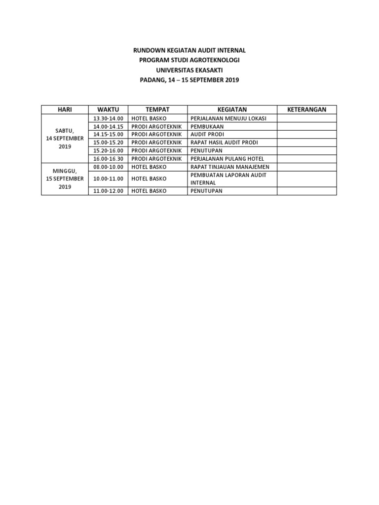 Rundown Kegiatan Audit Internal | PDF