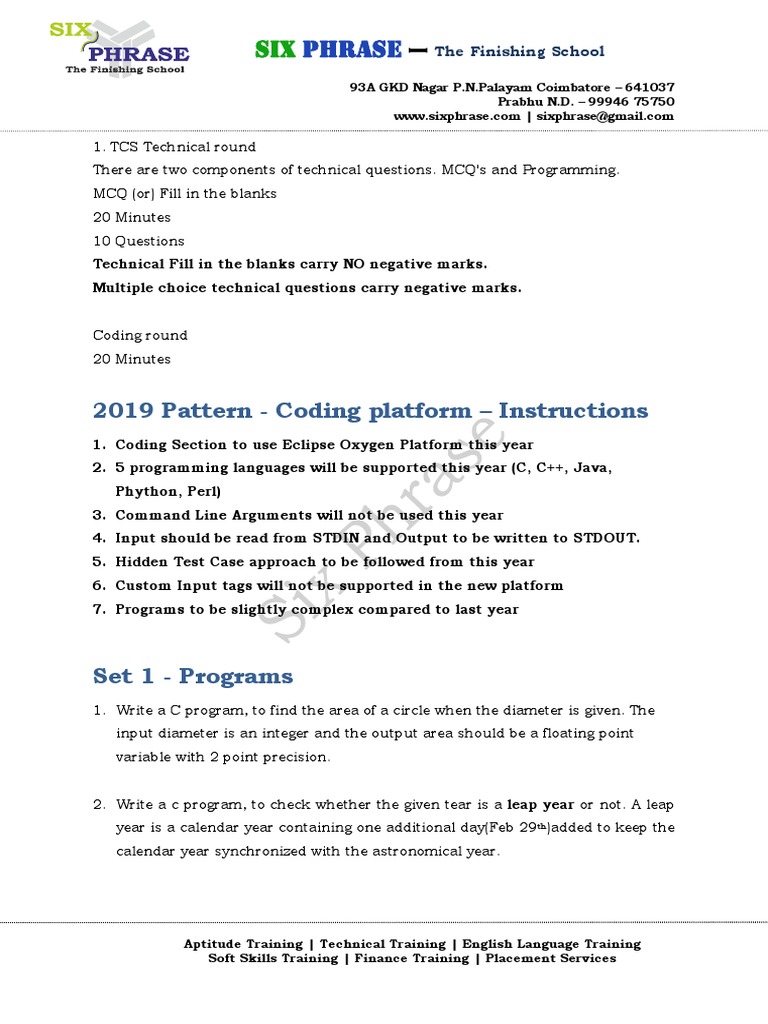 6phrase - 2019 - TCS - Coding Section | PDF | Parameter (Computer ...
