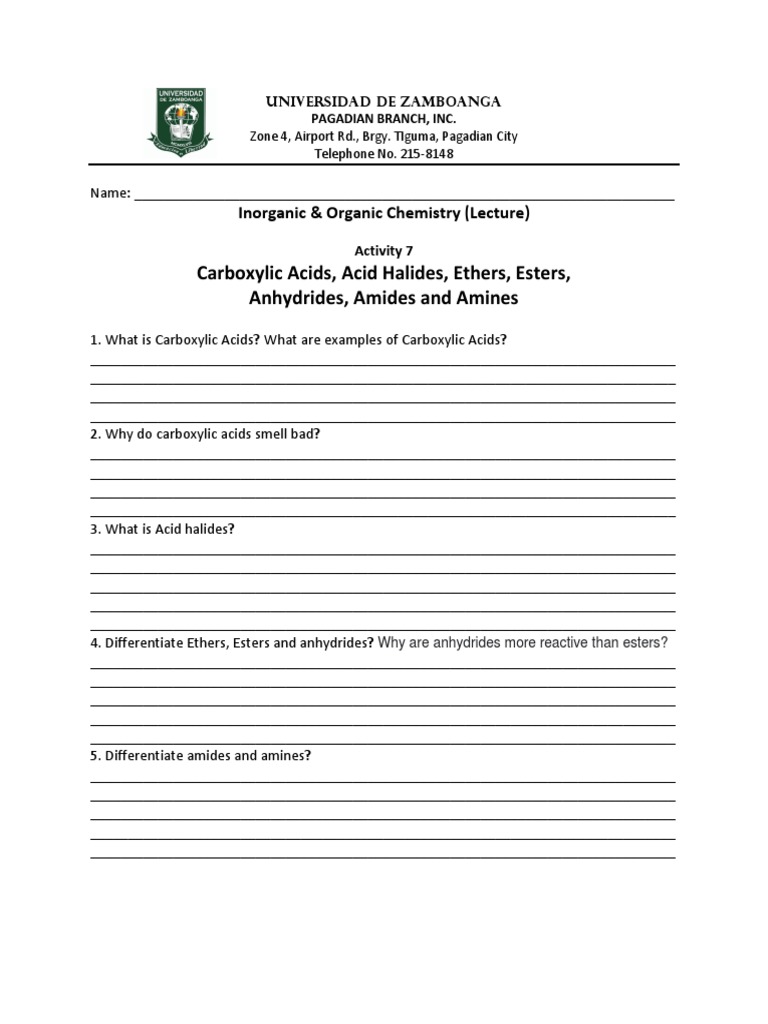 Activity 7 - Carboxylic Acids, Acid Halides, Ethers, Esters | PDF | Ester | Ether