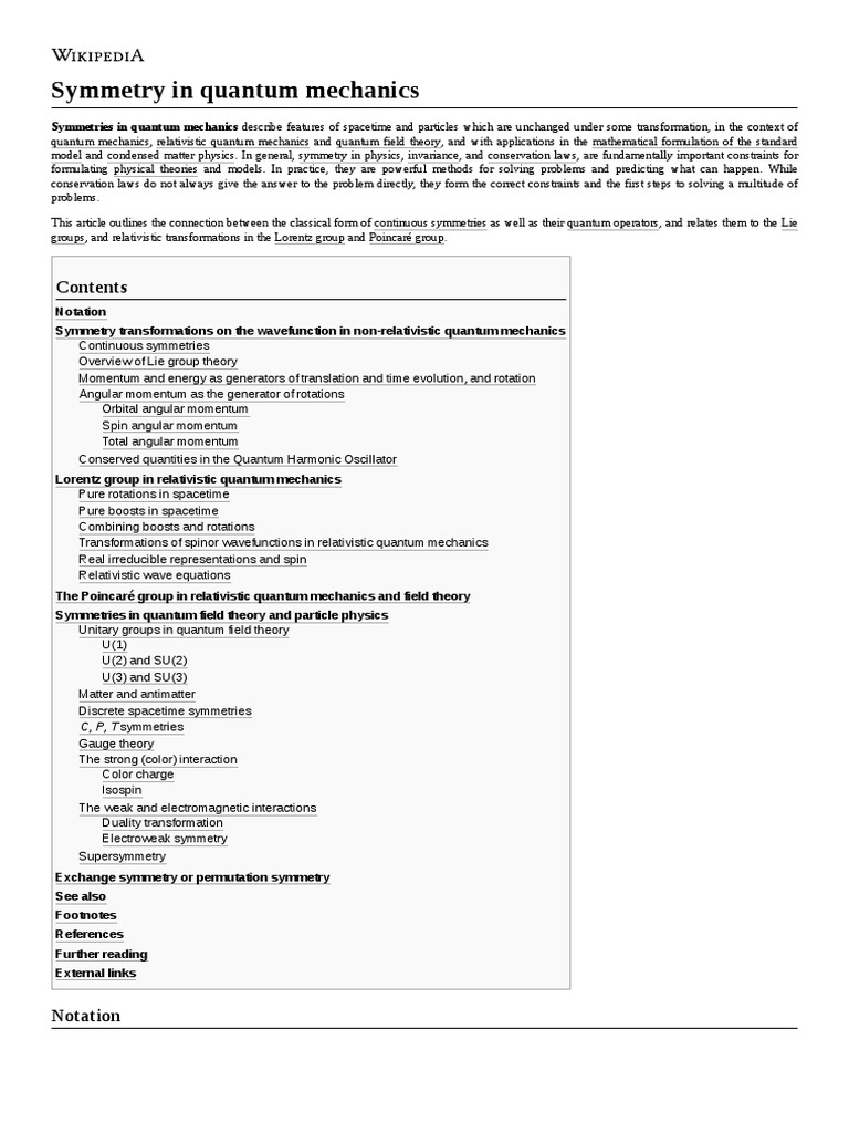 Symmetry in Quantum Mechanics: C, P, T Symmetries | PDF | Spin (Physics ...