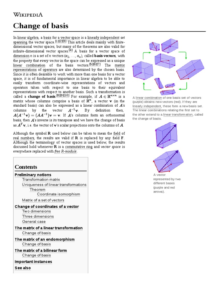Change of Basis: Preliminary Notions | PDF | Basis (Linear Algebra ...