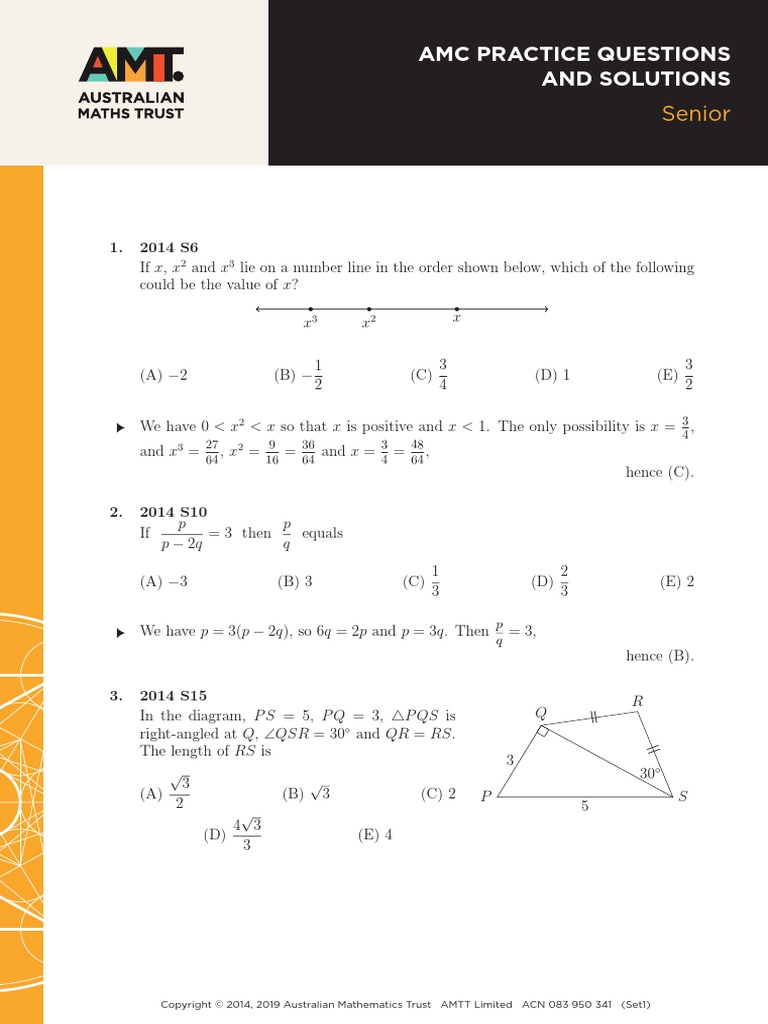 AMC Practice Problems Solutions Set1 SEN PDF | PDF | Euclidean Geometry | Mathematical Objects