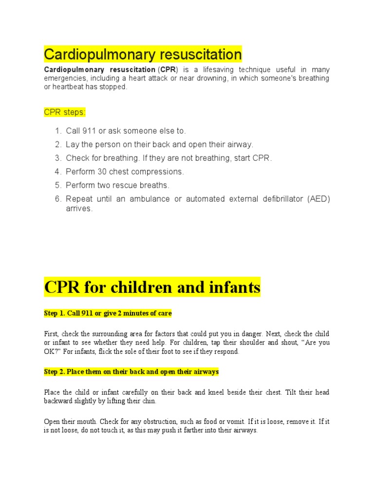 CPR For Children and Infants: Cardiopulmonary Resuscitation | PDF ...