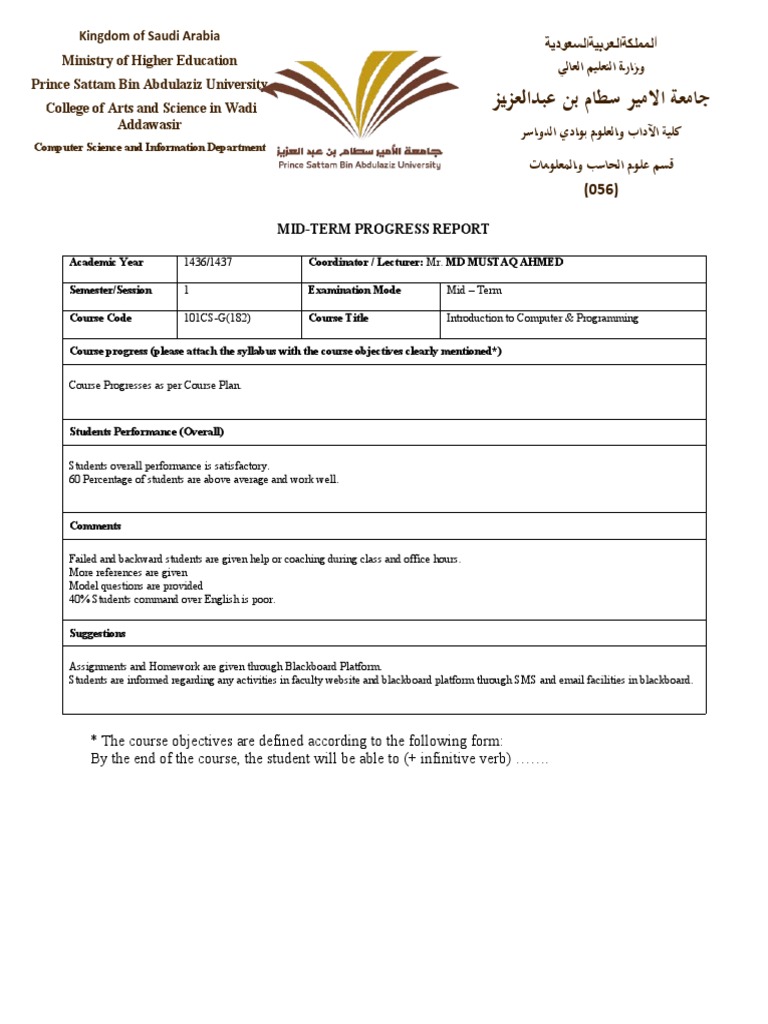 Mid-Term Progress Report 101C | Download Free PDF | Quiz | Behavior ...