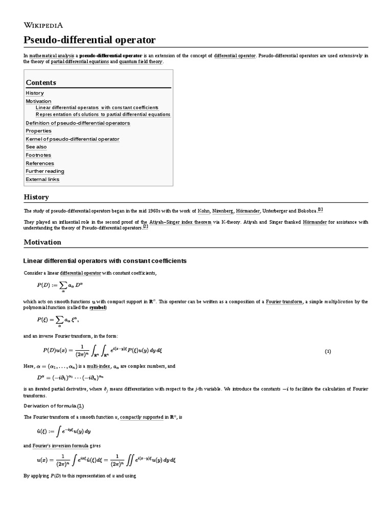 Pseudo-Differential Operator: History Motivation | PDF | Operator ...