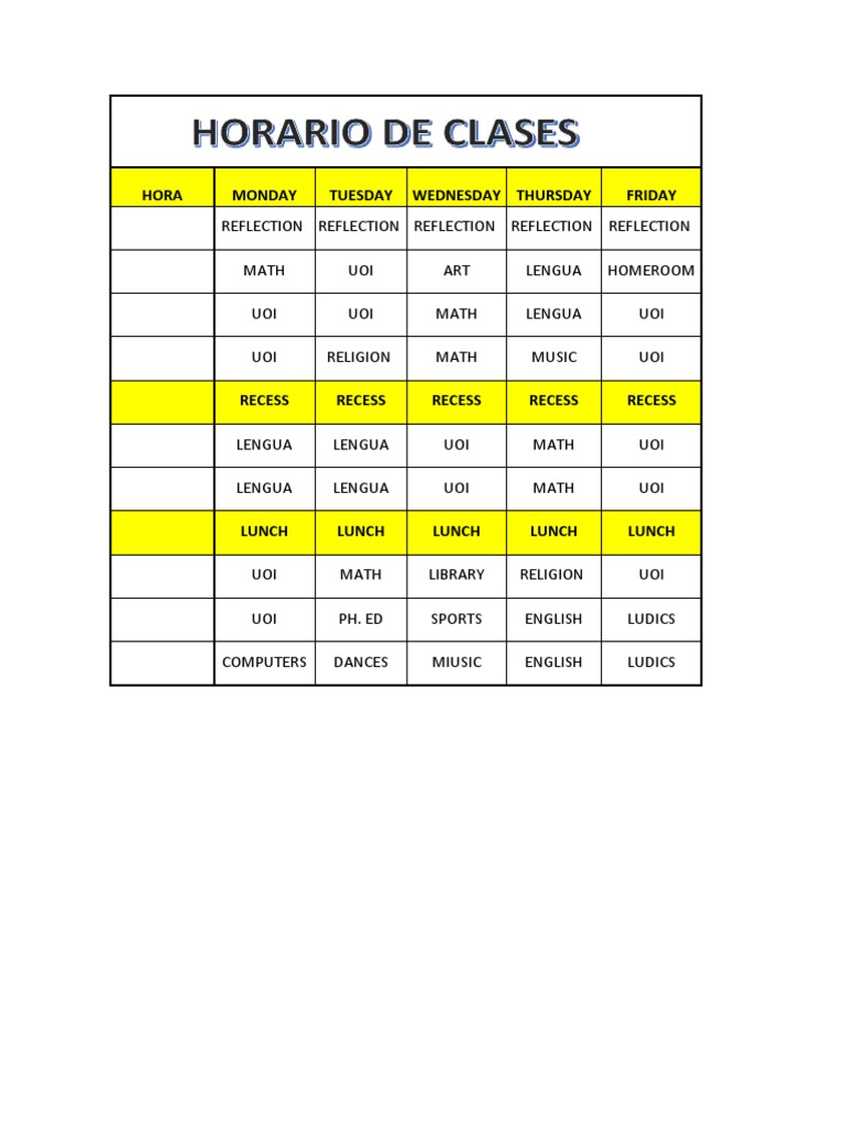 Hora Monday Tuesday Wednesday Thursday Friday | PDF | Foreign Language ...