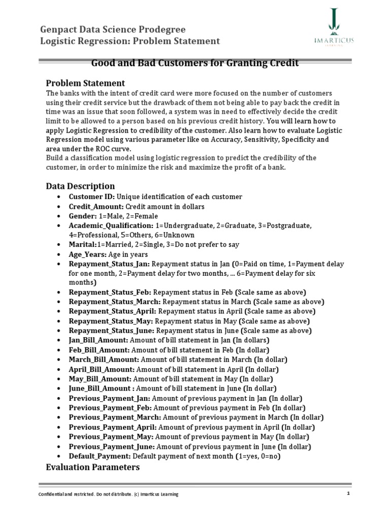 Good and Bad Customers For Granting Credit: Genpact Data Science Prodegree Logistic Regression ...